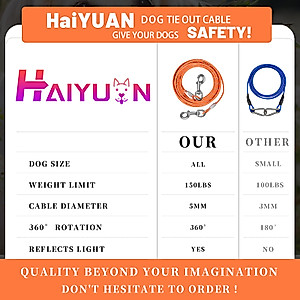 HaiYUAN Dog Tie Out Cable 10/15/20/30FT Dog Run Cable Orange/Grey Tie Out Cable for Dogs with Reflects Light Dog Cable for Large Dogs Heavy Duty for Outside Hold Large Dogs Up to 100LBS