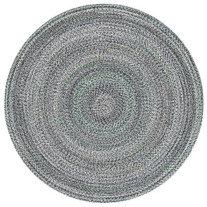 SAFAVIEH Braided Collection Area Rug - 5' Round, Green & Grey, Handmade Country Farmhouse, Ideal for High Traffic Areas in Living Room, Bedroom (BRD804Y)