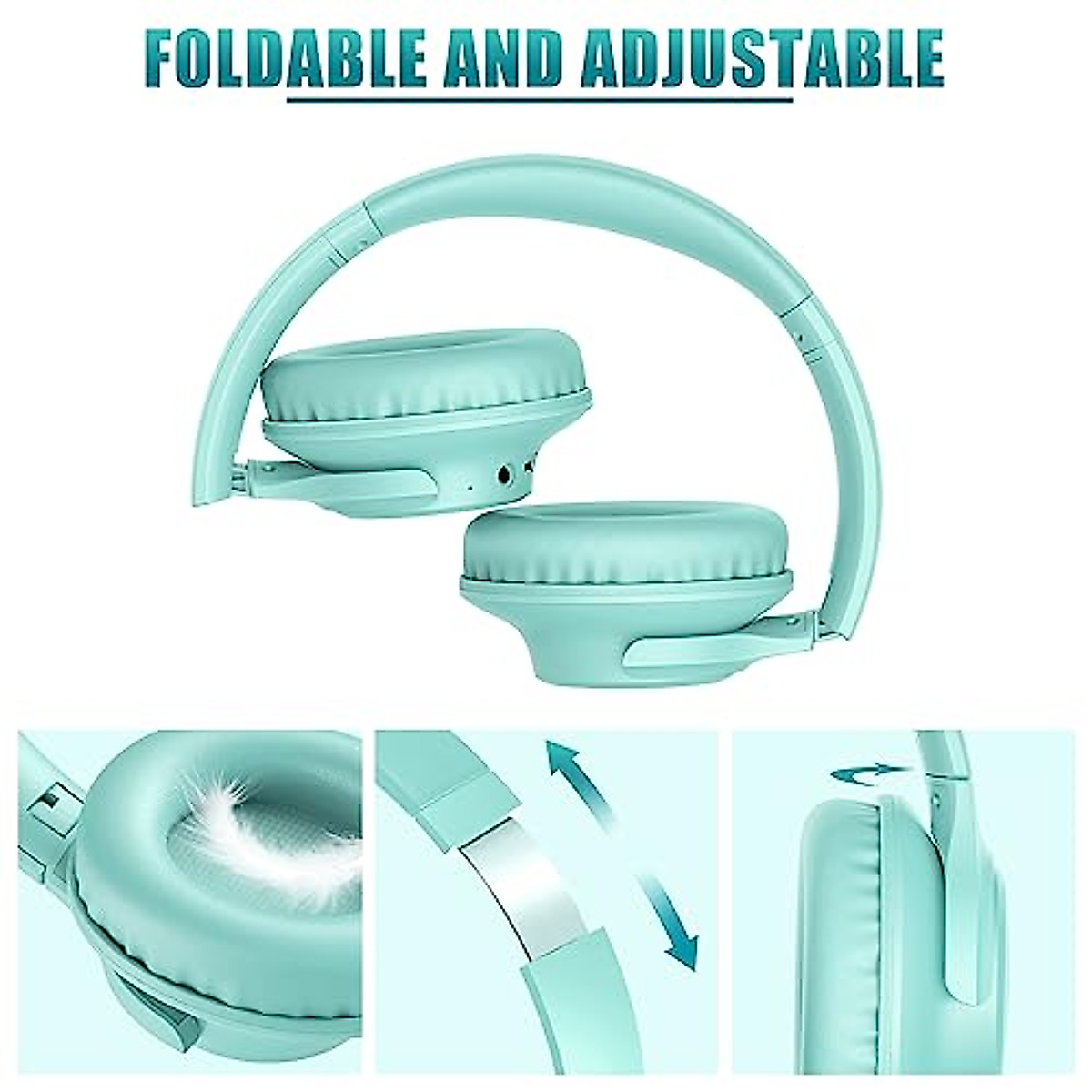 KVIDIO [Updated] Bluetooth Headphones Over Ear, 65 Hours Playtime Wireless Headphones with Microphone,Foldable Lightweight Headset with Deep Bass,HiFi Stereo Sound for Travel Work Cellphone (Green)