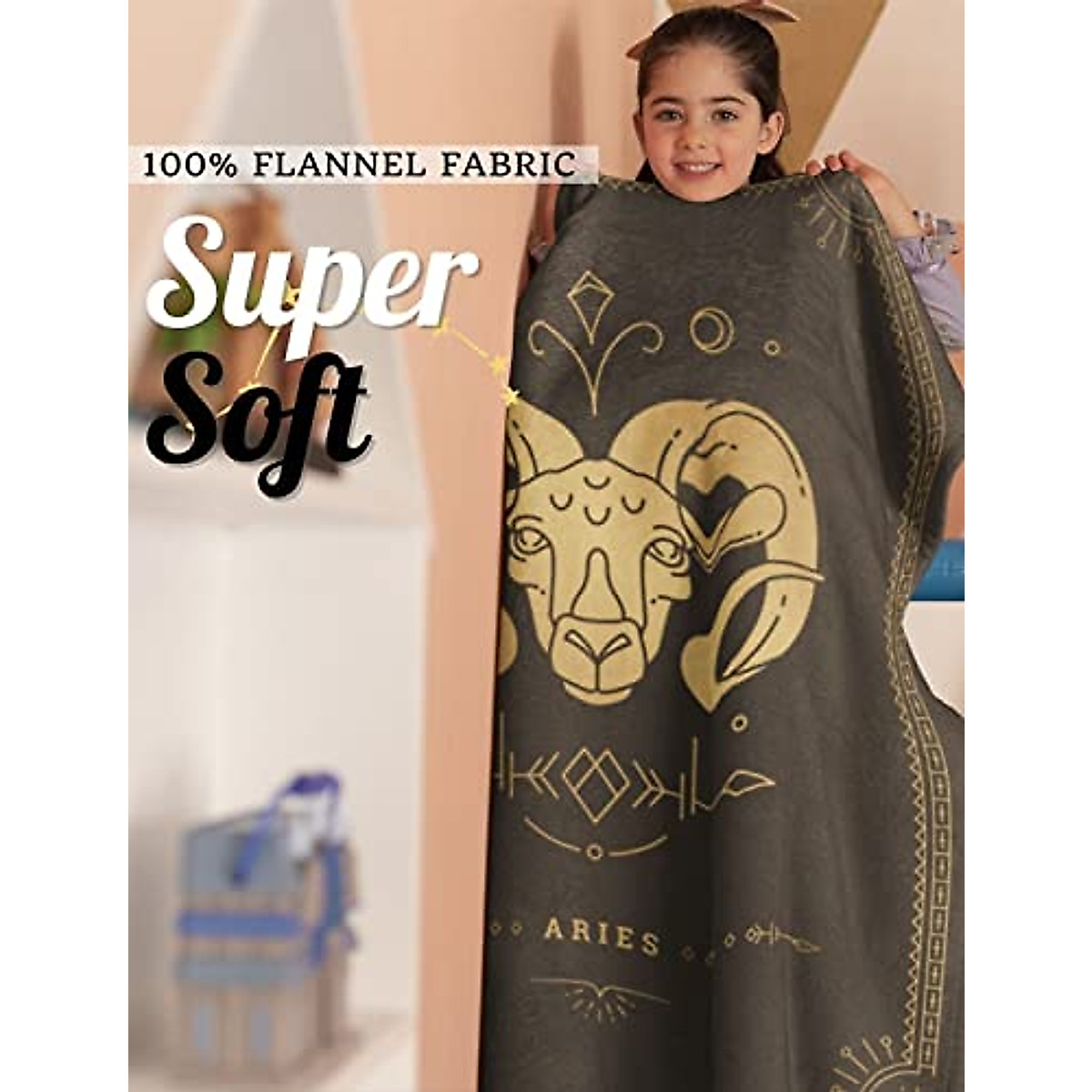 InnoBeta Aries Gifts Zodiac Astrology Sign Bed Flannel Blanket Throws, Birthday for Women Men, Constellation Gifts for Friends, Girlfriend, Wife (50"x 65")