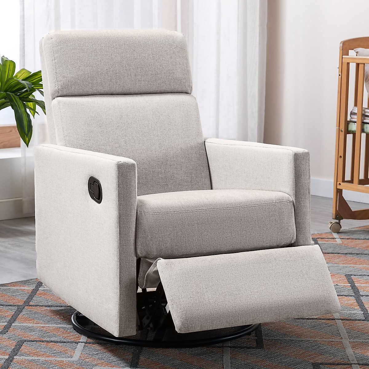 NCKMYB Modern Swivel Glider Recliner Chair, Linen Upholstered Reclining Sofa Chair Rocker Recliner for Living Room Home Office (Tan)