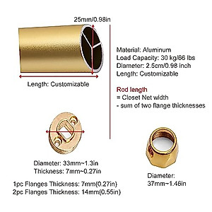 RENLXFI Hanger Bar Wall Mount, Aluminum Alloy Round Closet Rod for Bathroom Wardrobes Windows Balcony, Clothing Garment Rail, with end Supports (Size : 30cm/11.8in)