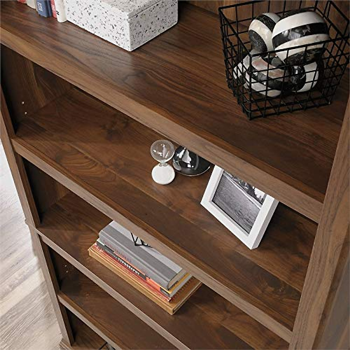 Pemberly Row Contemporary 5-Shelf Tall Wood Bookcase in Grand Walnut
