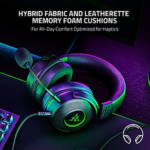 Razer Kraken V3 HyperSense Wired USB Gaming Headset w/Haptic Technology: Triforce Titanium 50mm Drivers - THX Spatial Audio - Hybrid Fabric & Leatherette Memory Foam Cushions - Detachable Mic