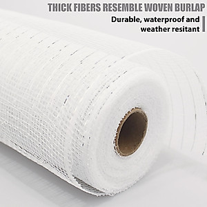 DIMUGE Deco Mesh 10 Inch x30 Feet, White Metallic Foil Mesh Fabric, Christmas Deco Mesh Ribbon, Mesh Ribbon for Decoration 4th of july, Wreaths, Home, Crafts and Gift Wrapping -1 Pack