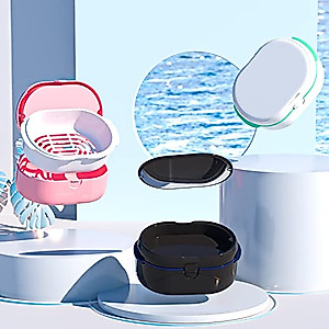 Denture Bath Box And Denture Brush Denture&Retainer Set, Denture Case with Mirror (Black)