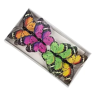 Berfutall- Feather Butterfly Decorations Set of 12 with Wire Butterflies for Crafts Decorative Monarch Butterfly 4.7×2.7in Home Garden Decoration