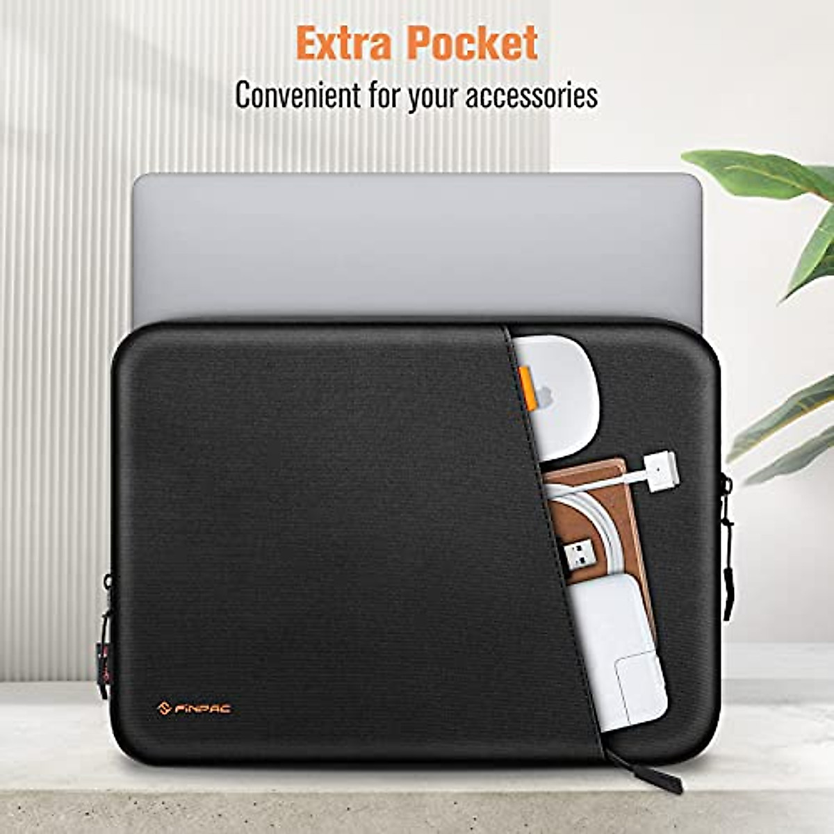 FINPAC 13 Inch Tablet Laptop Sleeve Bag, Carrying Case Cover for 12.9" iPad Pro, MacBook Air 13 2018-2022, MacBook Pro 13 2016-2022, Surface Laptop Go, Surface Pro 9/X/8/7/6/5, 12.4" Galaxy Tab, Black