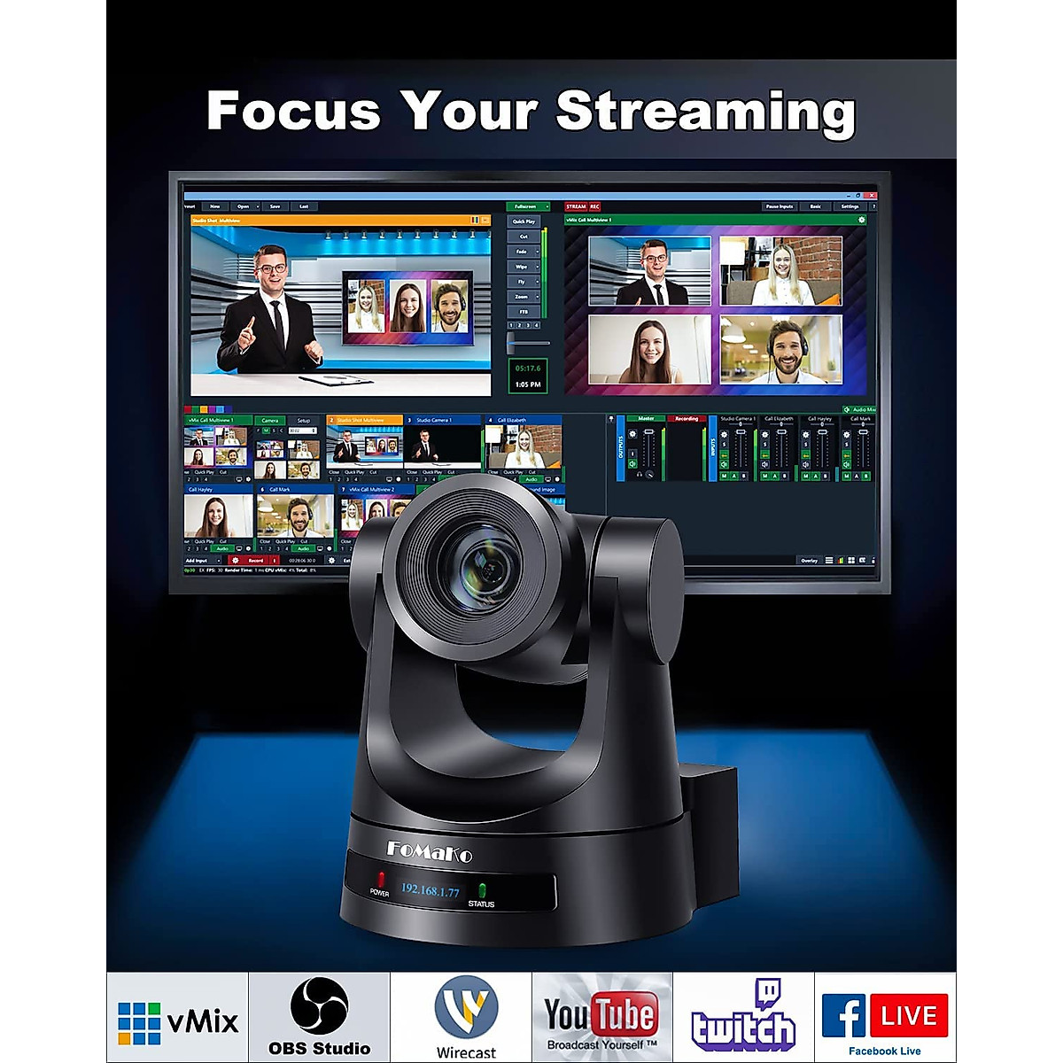 FoMaKo PTZ Camera HDMI 20x Optical Zoom 3G-SDI IP Live Streaming Camera, True to Life Colors, PoE Supports, HDMI PTZ Camera for Church Services Worship Education vMix OBS Wirecast (Black)