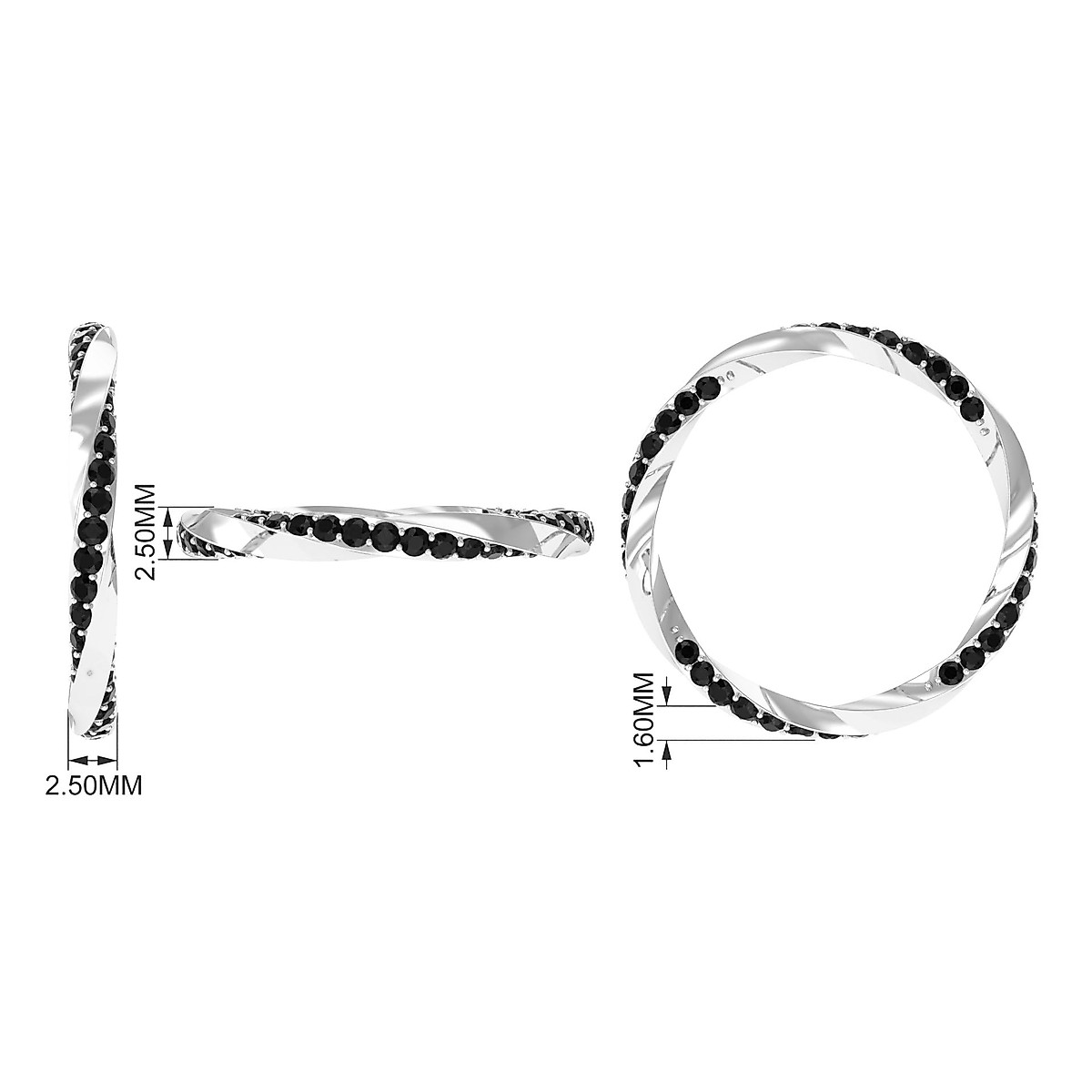 Natural Black Diamond Half Eternity Ring, AAA Quality, Certified Black Diamond Twisted Eternity Ring - Ready to Gift, 14K White Gold, Size:US 5.00