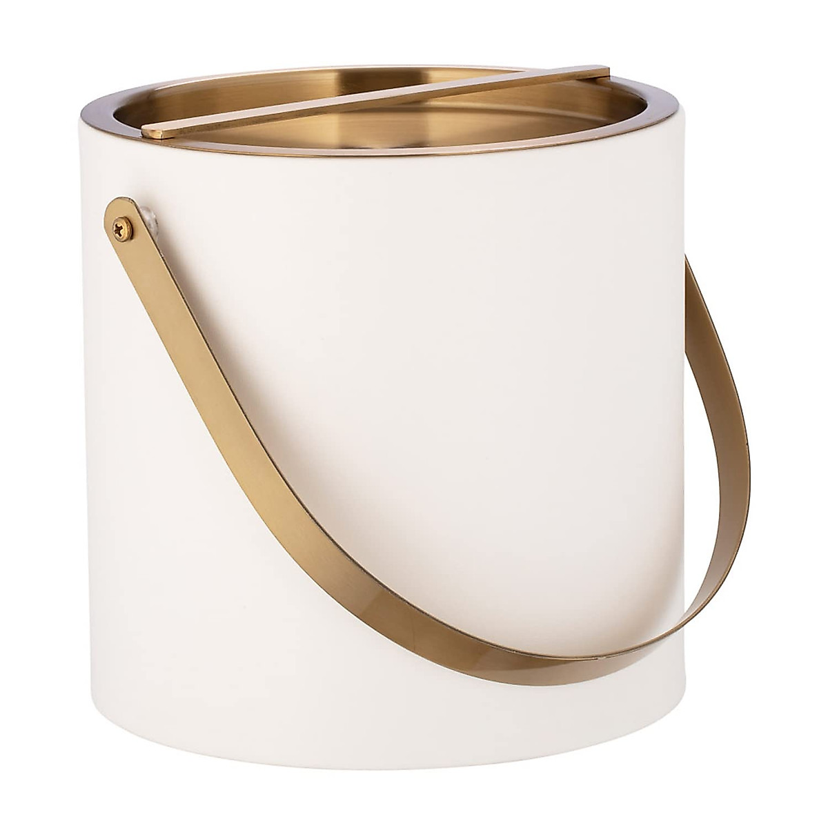 Kraftware 3qt Brushed Gold Arch Handle & Bridge Cover: White Santa Barbara 3 quart Ice Bucket, Small