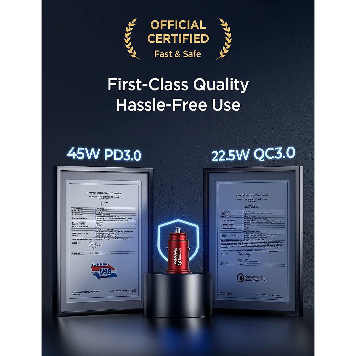 AINOPE USB C Car Charger 67.5W, Red Car Accessories Car Charger USB C for iPhone, Super Mini All Metal Fast Charging Car Charger PD&QC 3.0 Dual Port Car Adapter Fits iPhone 15 Pro Max 14 13 12 11, Red