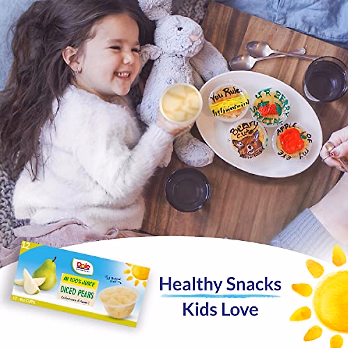 Dole Fruit Bowls Diced Pears in 100% Fruit Juice Snacks, 4oz 12 Total Cups, Gluten & Dairy Free, Bulk Lunch Snacks for Kids & Adults