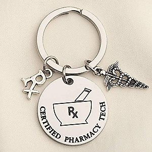 BEKECH Pharmacy Technician Gifts RX Pharmacist Keyring Gift Certified Pharmacy Tech Keychain RX Jewelry Pharmacy Jewelry Pharmacist Gift Pharmacy Student Graduation Gift (silver)