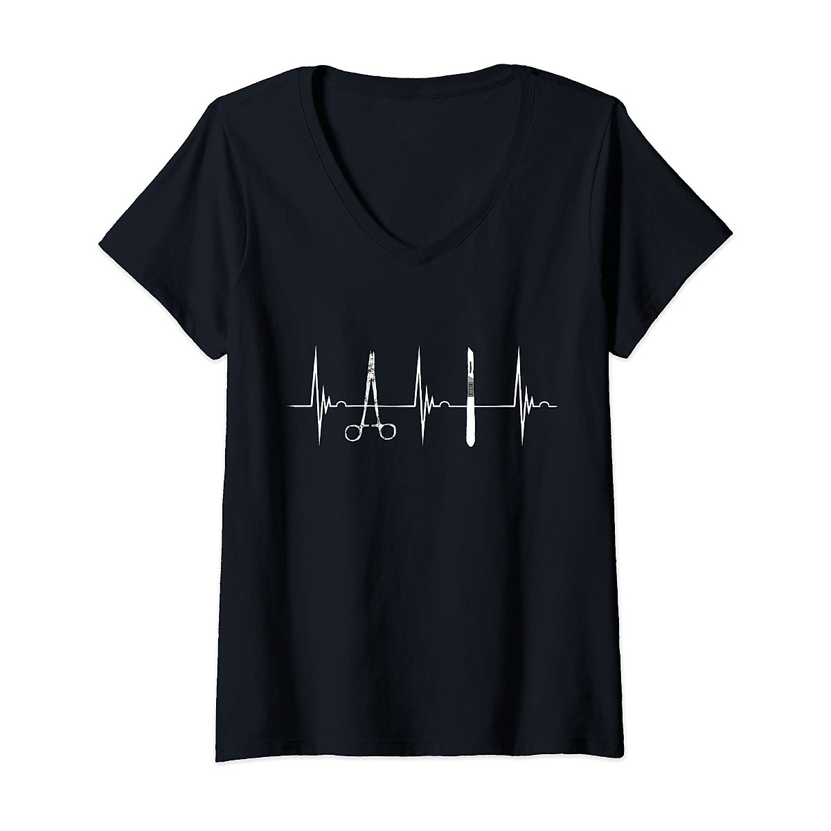 Womens Surgical Scalpel Surgeon Heartbeat EKG Pulse Nurse Surg Tech V-Neck T-Shirt