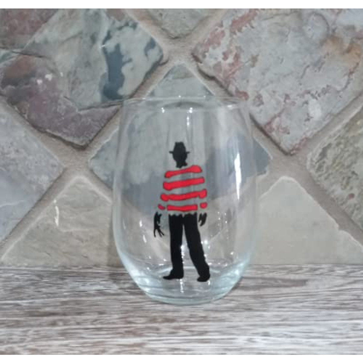 Freddy Krueger Silhouette Hand Painted Wine Glass/Nightmare on Elm Street