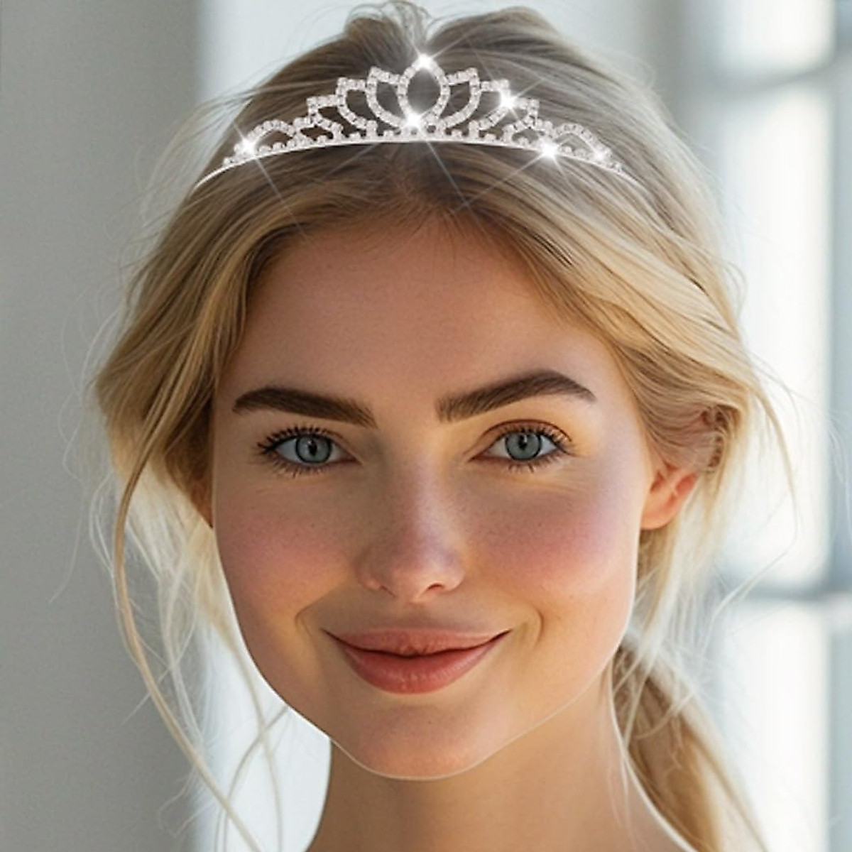 Kilshye Silver Tiaras and Crowns Rhinestone Wedding Tiara Birthday Prom Crown Hair Accessories for Women (B)