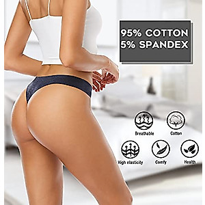 Wealurre Women's Cotton Thong Breathable Panties Low Rise Underwear (3118M, Blue Gold)