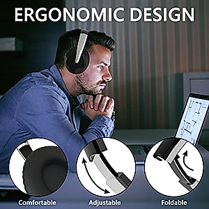 Over Ear Headphones Wireless Bluetooth Noise Cancelling Headphones with Mic, 40H Playtime, Comfortable Protein Ear Cups, HiFi Stereo Foldable Headset for Travel, Home, Office