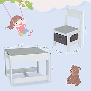 Kinfant Kids Table and Chair Set, Toddler Table and Chairs Set with Double Side Detachable Tabletop for Preschool Playroom Kindergarten (Gray)