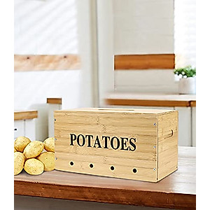 Gdfjiy Potatoes Wooden Storage Bin, Kitchen Storage Box,Kitchen Pantry Organizer With Airtight Lid,Vegetable Fresh Keeper with Aerating Storage Holes(Need self-assemble)