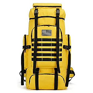 W WINTMING 70L Hiking Backpack for Men Camping Backpack Molle Military Rucksack Bug Out Bag for Backpacking Climbing (Yellow-Black)