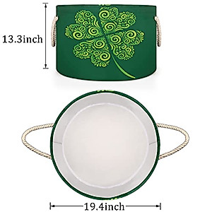 Lucky 4 Leaf Clover Dark Green Large Round Baskets for Storage Laundry Baskets with Handles Blanket Storage Basket for Bathroom Shelves Bins for Organizing Nursery Hamper Girl Boy