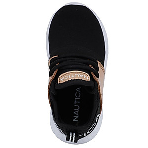 Nautica Youth Girls Athletic Fashion Lace Up Tennis Sneakers-Kappil Metallic-Rose Gold Black Size-2