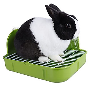 RUBYHOME Rabbit Litter Box Toilet, Plastic Square Cage Box Potty Trainer Corner Litter Bedding Box Pet Pan for Small Animals, Rabbits, Guinea Pigs, Chinchilla, Ferret, Galesaur, 11.4 Inches (Green)