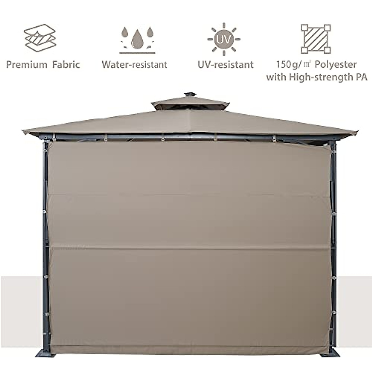 Morhome Patio 9.8ft.l X 9.8ft.w Gazebo with Extended Side Shed/Awning and Led Light in Brown Modern Contemporary Square Metal