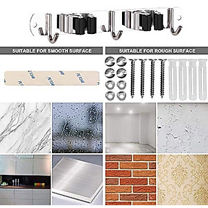 KLJ wall mounted Mop Broom Holder Wall Mount stainless steel，suitable for Home kitchen, bathroom, garage .with 2 shelves and 3 hooks