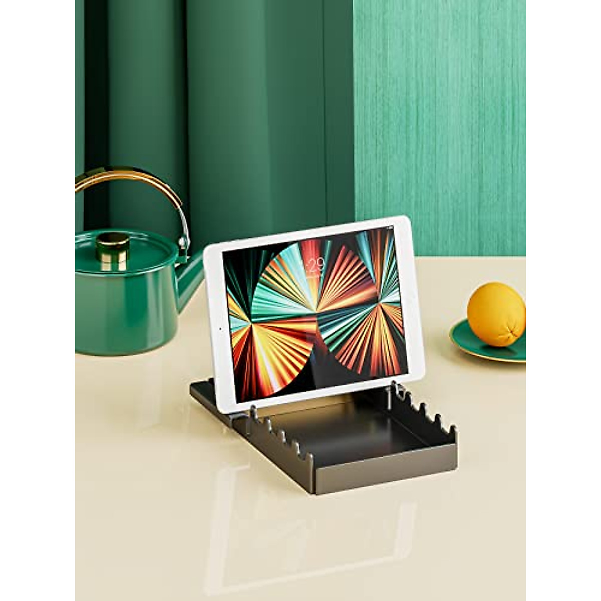 Dr.DJ Spoon Rest Pot Lids Holder, Pot Pan Lid Organizer Stand Heavy Duty, Cutting Board Rack Chopping Board Organizer Stand Spoon Rest w Drip Tray Kitchen Countertop, Stainless (Black)