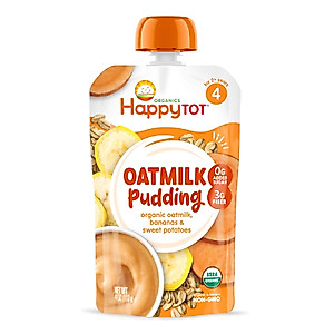 Happy Tot Organics Oatmilk Pudding, Dairy-Free, Stage 4 Toddler Snack, Oatmilk, Bananas & Sweet Potatoes, 4 Ounce Pouch, Pack of 16