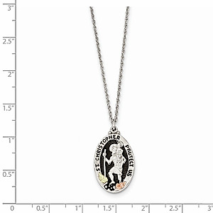 Sonia Jewels 925 Sterling Silver and 12k Gold-Plated Accents Accents Vintage Antiqued Catholic Patron Saint Christopher Pendant Necklace Charm Chain 18" (Width = 15mm)