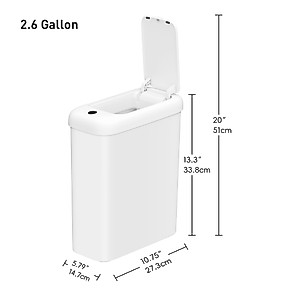 EKO Automatic Bathroom Trash Can with Lid, 2.6 Gallon Slim Touchless Bathroom Garbage Can, Waterproof Motion Sensor Trash Can for Bathroom, Office, Kitchen, White