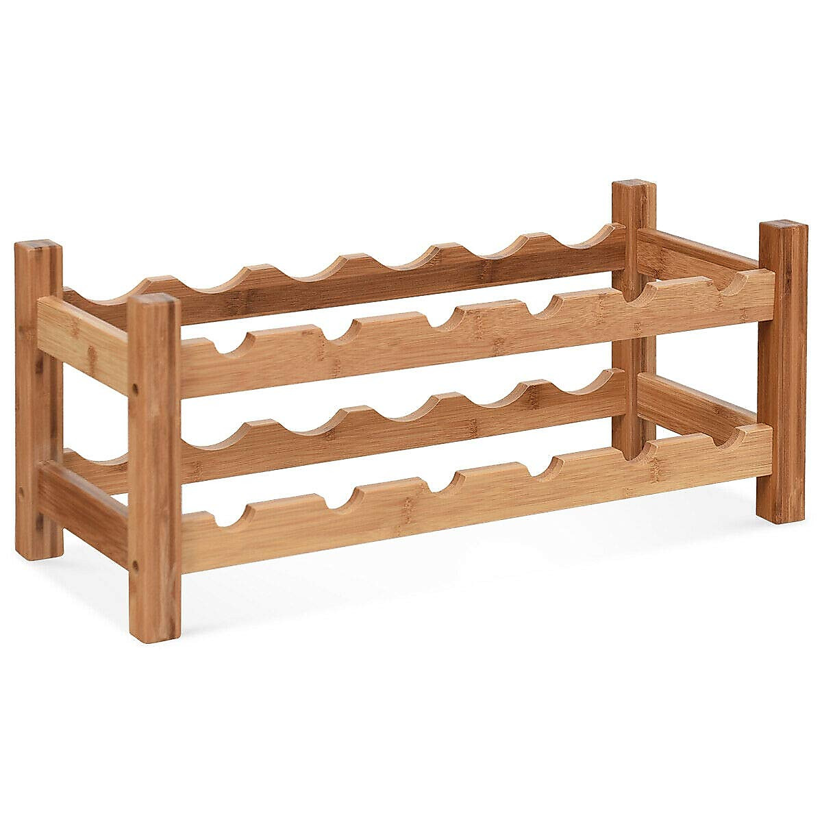 COSTWAY Wine Rack, Bamboo 12 Bottles 2-Tier Wine Display Rack for Countertop Home Kitchen Pantry, Free Standing Wine Storage, Rack Tabletop Wine Rack (Nature)