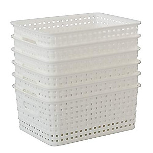 Callyne 6-Pack Woven Plastic Storage Baskets, White