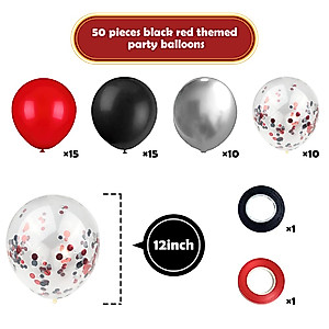 balloons- 50 Pack balloon garland kit,12inch black balloons & red balloons,with red and black balloons confetti balloons,for birthday balloons party balloons globos para decoracion de fiestas