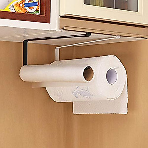 Paper Towel Holder, Black Steel Roll Paper Holder Hanger Storage Organizer for Kitchen Cabinet Paper Towel Rack