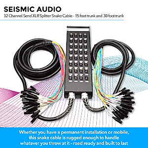 Seismic Audio - New 32 Channel XLR Send Splitter Snake Cable with Box - Two Trunks 15' and 30' Fantails - Pro Audio Stage, Studio, Road Split Y Extension Cables