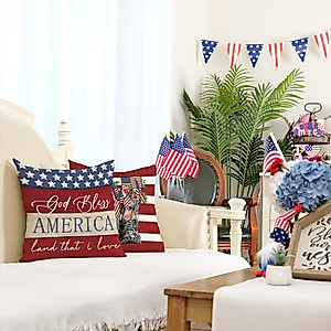 GEEORY 4th of July Decorations Pillow Covers 18 x 18 Set of 4 Star and Stripe Freedom Boot Floral Flag Throw Pillow Covers Patriotic Pillows Independence Memorial Day Decor Cushion Case G325-18