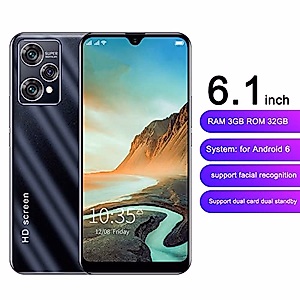 Zunate 6.1 Inch HD Full Screen Dual SIM Unlocked Smartphone, 5MP 8MP Camera RAM 3GB ROM 32GB Screen Facial Recognition Mobile Phone for Android(Black)