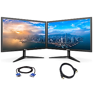 BTO New Dual 19 Inch LED Computer Desktop Tower Monitor, HD+ 1440 x 900 IPS Crisp Display, HDMI and VGA Port, 75Hz Refresh Rate, VESA Mountable, [ Black ]