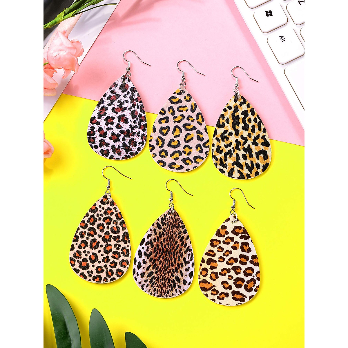 20 Pairs Leopard Faux Leather Teardrop Earrings Vintage Leopard Printed Dangle Earrings Lightweight Drop Earrings (Classic Leopard Prints)