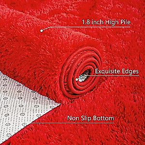 AROGAN Fluffy Rugs for Bedroom Living Room, Shag Area Rugs for Nursery Kids Girls Room, Plush Fur Rug for Playroom Dorm 3x5 Feet, Red