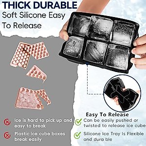 Ice Cube Tray, Silicone Large Ice Cube Molds for Freezer with Lid (4 Pcs), 6 Ball Ice Tray, 4 Diamond & 6-Ice Trays, Reusable Ice Mold for Whiskey ，Drinks，Juices and Cocktails. (Black)