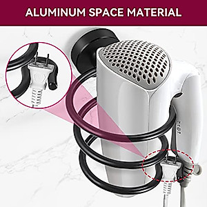 YUET Hair Dryer Holder Hairdryer Station Wall Mounted Stand Hanger Rack Blow Spiral Aluminum Construction Black Painted Shelf Storage for Bathroom Shower Room