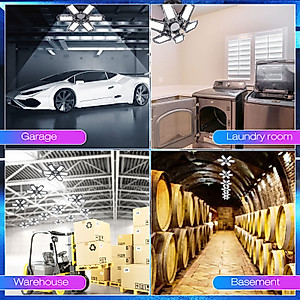 Retisee 6 Pcs LED Garage Lights 120w Deformable LED Garage Ceiling Lights with Adjustable Panels E26/E27 LED Garage Lights Bulb 12000lm Shop Lights for Garage Workshop Basement High Bay Light