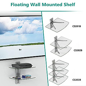 WALI Floating Entertainment Center Shelves, Holds Up to 17.6lbs, TV Shelf with Strengthened Tempered Glasses for DVD Players, Cable Boxes, Games Consoles, TV Accessories (CS202S), 2 Shelf, Silver