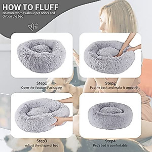 ZEJEUER Cat Bed, Small Dog Bed, Round Donut Washable Plush Fluffy Faux Fur Soft Cushion Beds for Indoor Pets